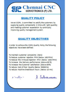 Quality & Certifications – Chennai CNC Servotronics Pvt. Ltd.